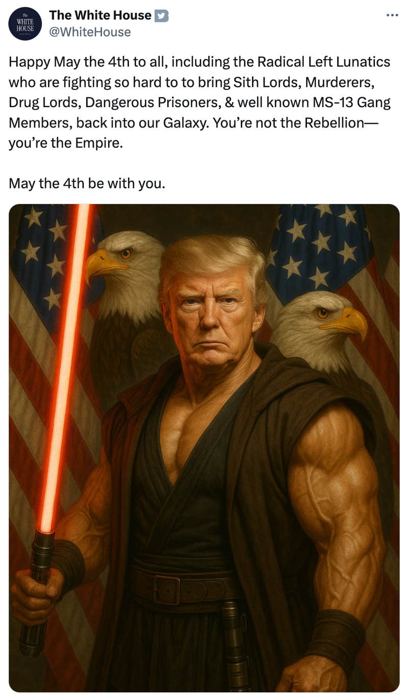 Trump posts AI photo of himself as a Sith lord—Mark Hamill claps back