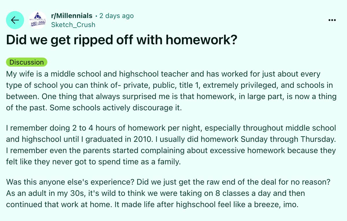 Millennial asks: Did we get ripped off by the homework grind?