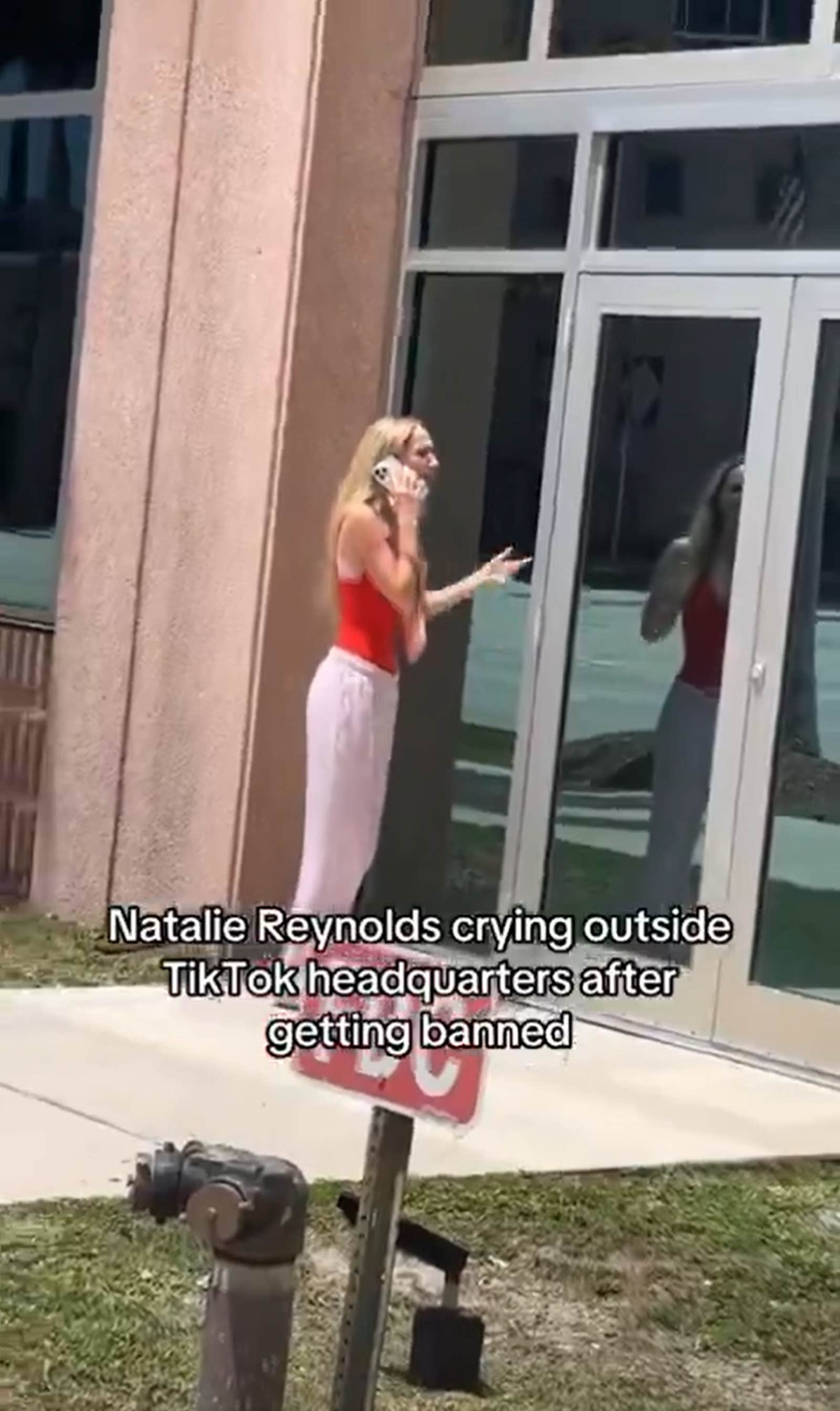Influencer Natalie Reynolds sobs outside TikTok HQ after account ban