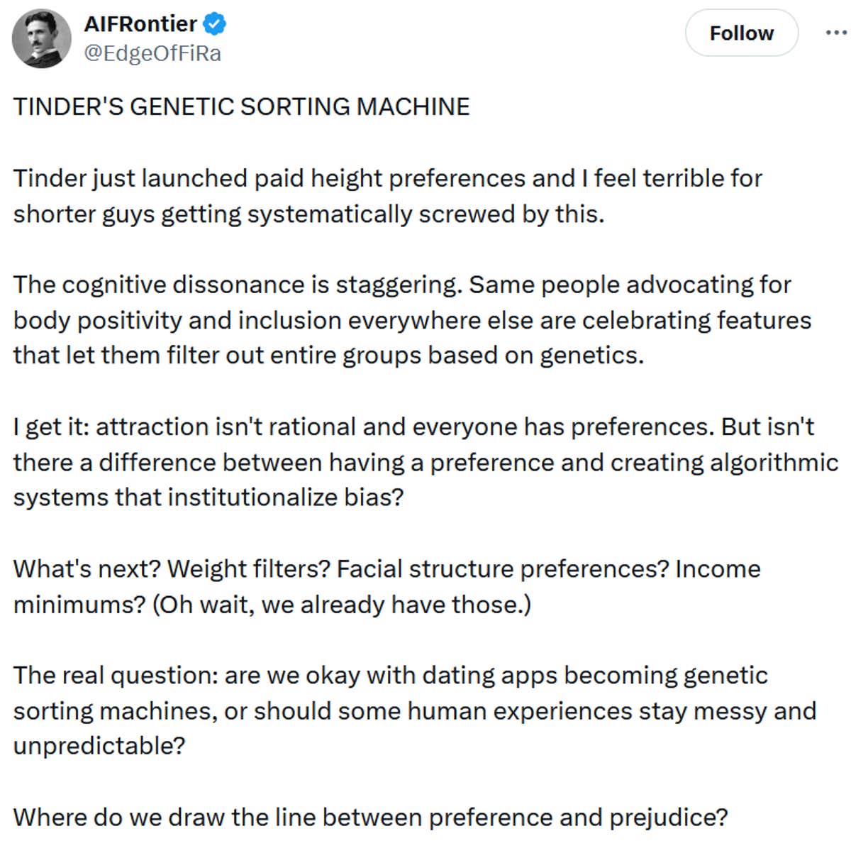 Tinder adds a height filter and the discourse instantly goes nuclear