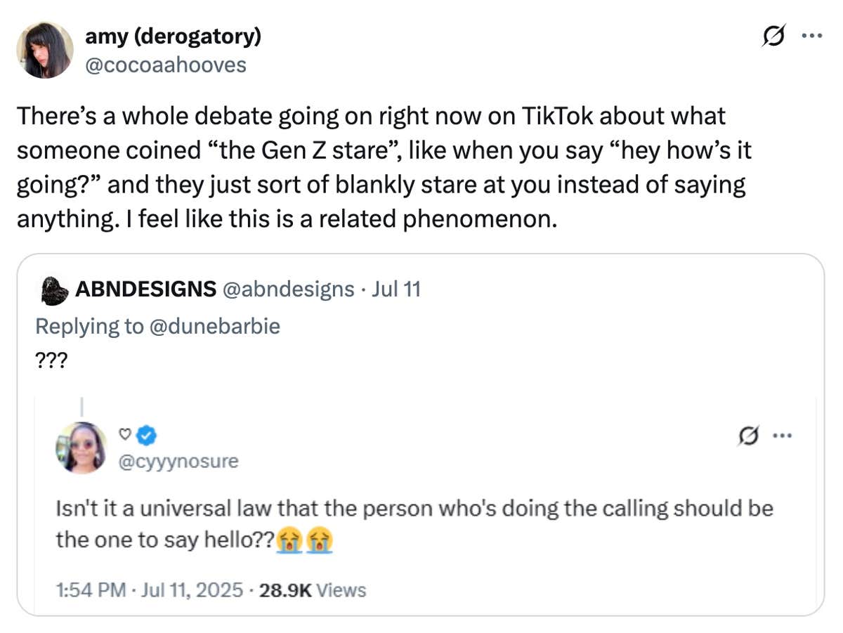 Gen Z Corrected About What the Gen Z Stare Actually Is