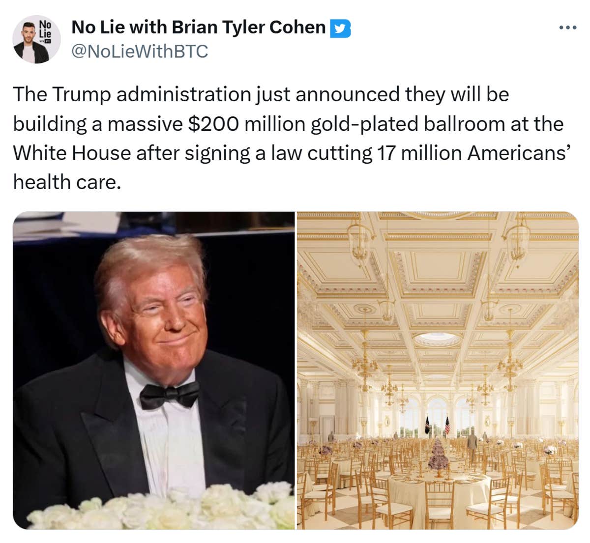 Trump announces $200 million gold white house ballroom after cutting ...
