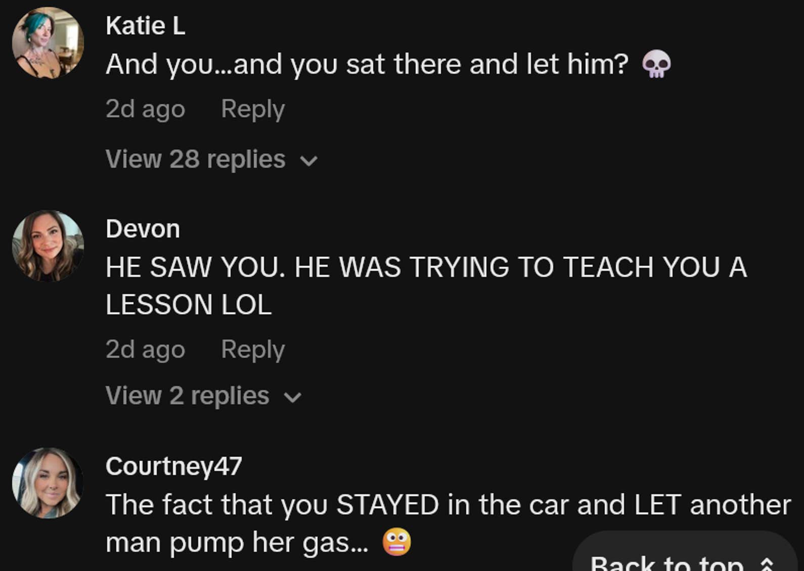 "And you sat there and let him?": Husband called out for doing nothing as man pumps his wife's gas