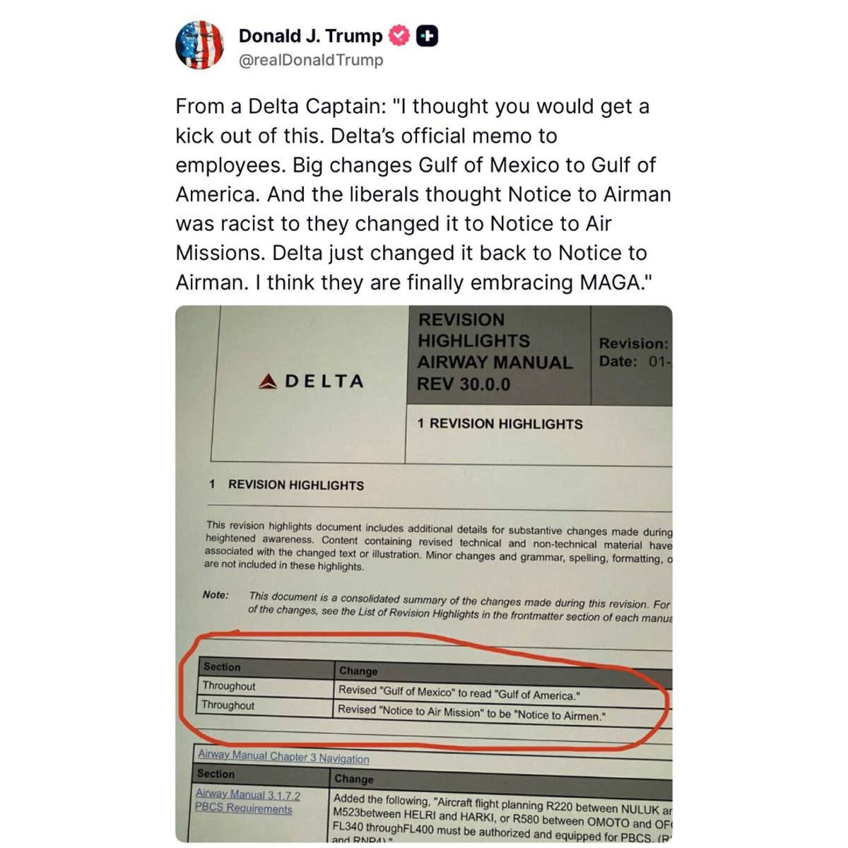 Trump hypes Delta Airlines for "embracing MAGA" with "Gulf of America ...