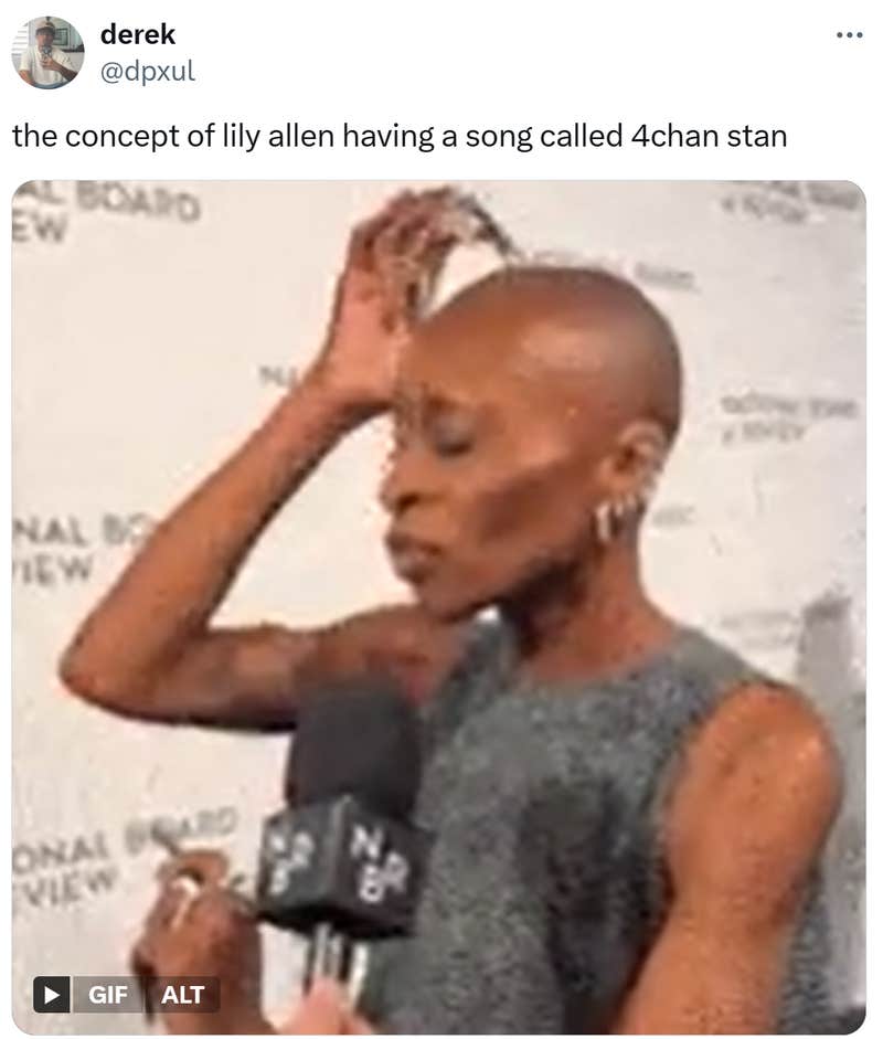 The internet is all about "4chan stan" by Lily Allen