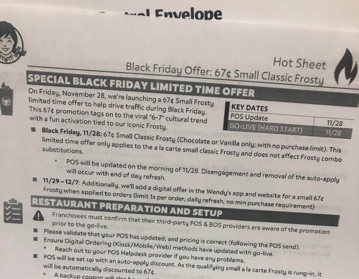 Wendy's Selling 67 cent Frostys on Black Friday