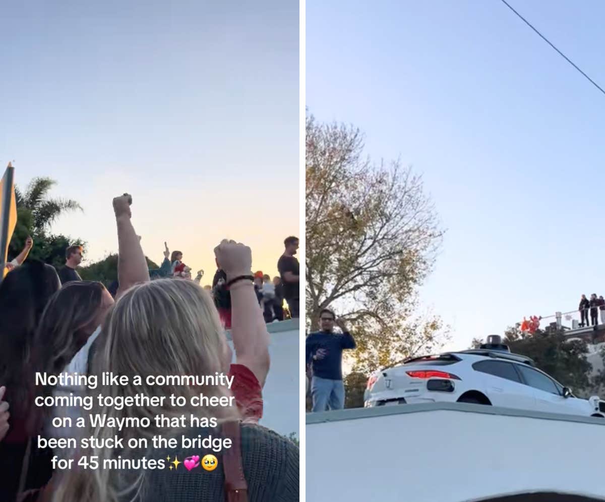 Venice Residents Cheer Waymo Car Stuck At A Canal Bridge