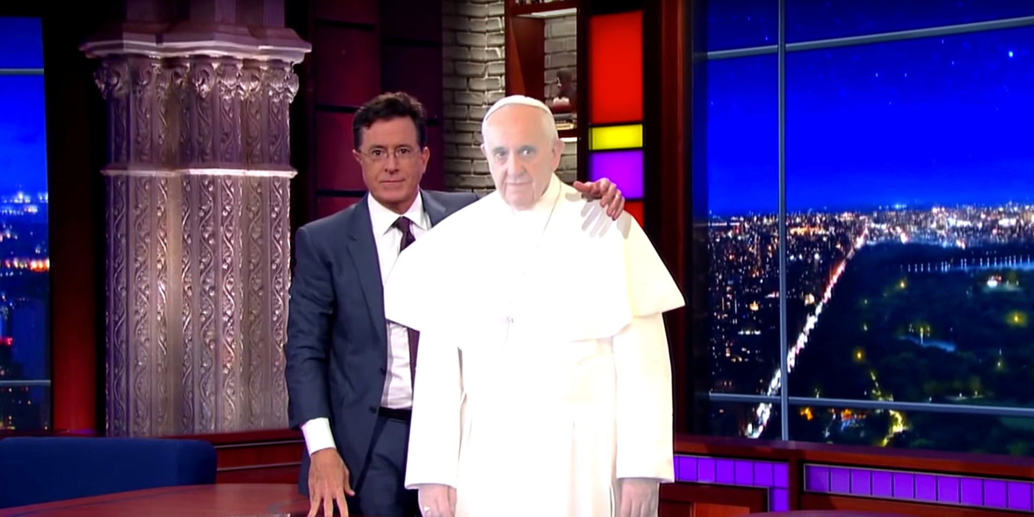 Stephen Colbert shows off all the ridiculous Pope Francis merchandise ...