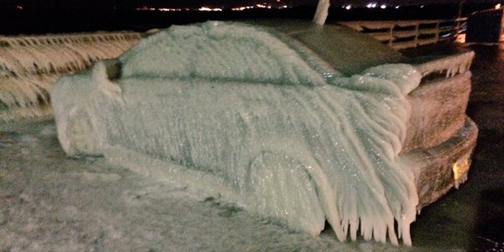 Dude's car becomes an immovable ice sculpture