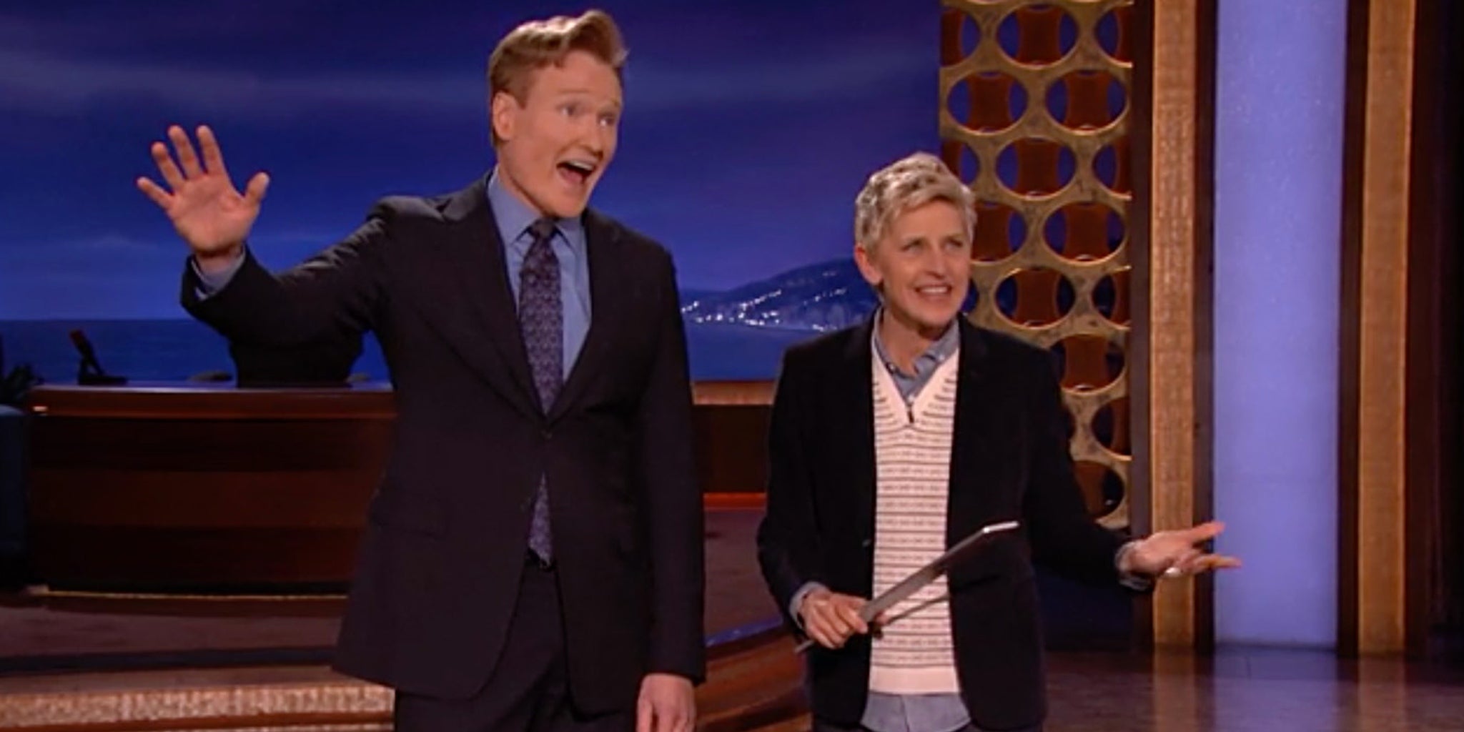 Giveaway queen Ellen DeGeneres upstaged Conan O'Brien on his own show