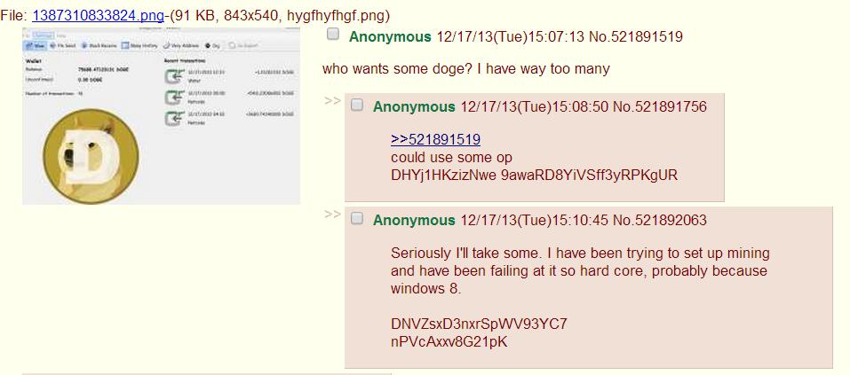 4chan users are handing out dogecoins like candy