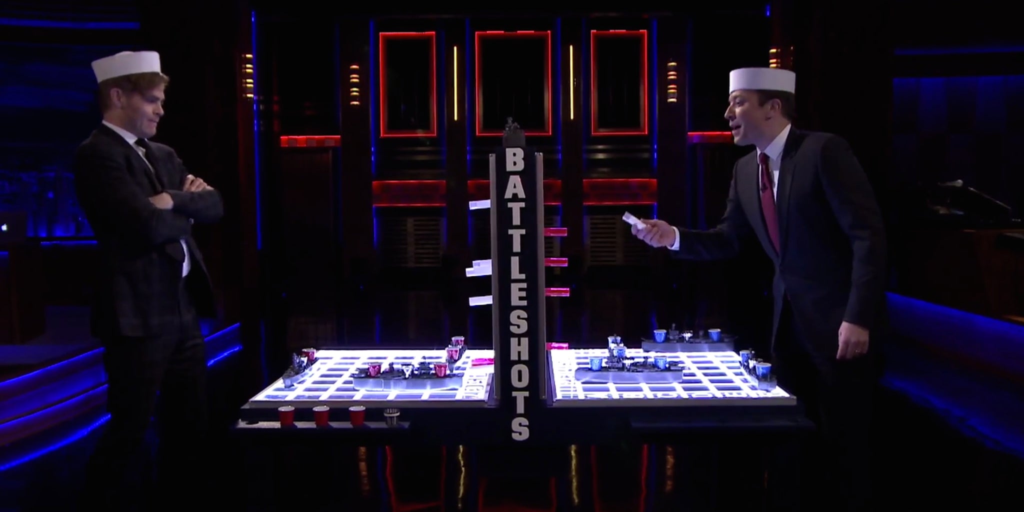 Jimmy Fallon and Chris Pine drink and sink in alcoholic version of ...