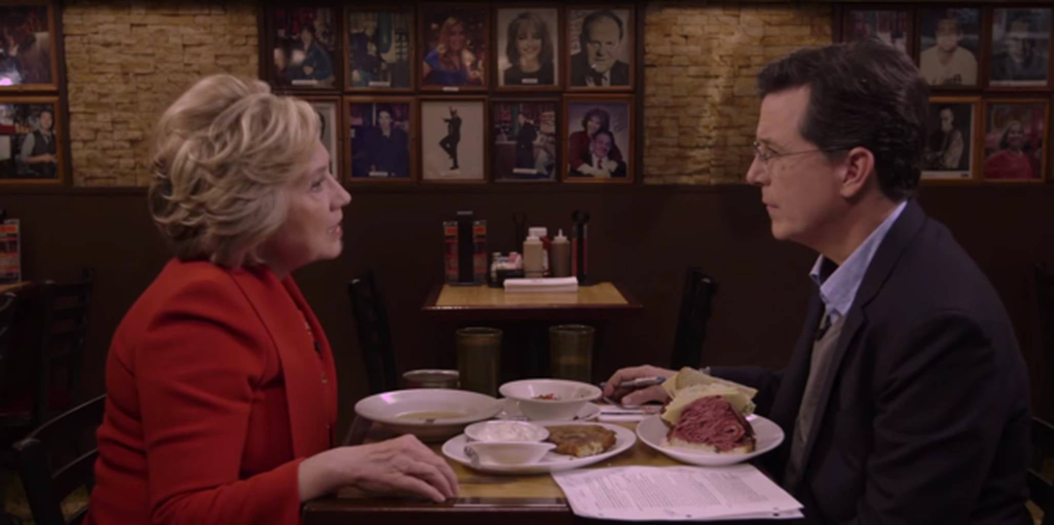 Hillary Clinton and Stephen Colbert talk about eating on the 2016 ...