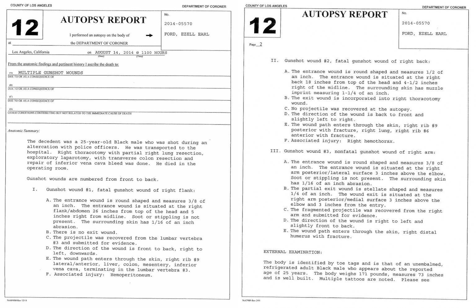 Autopsy shows that LAPD officers shot Ezell Ford in the back