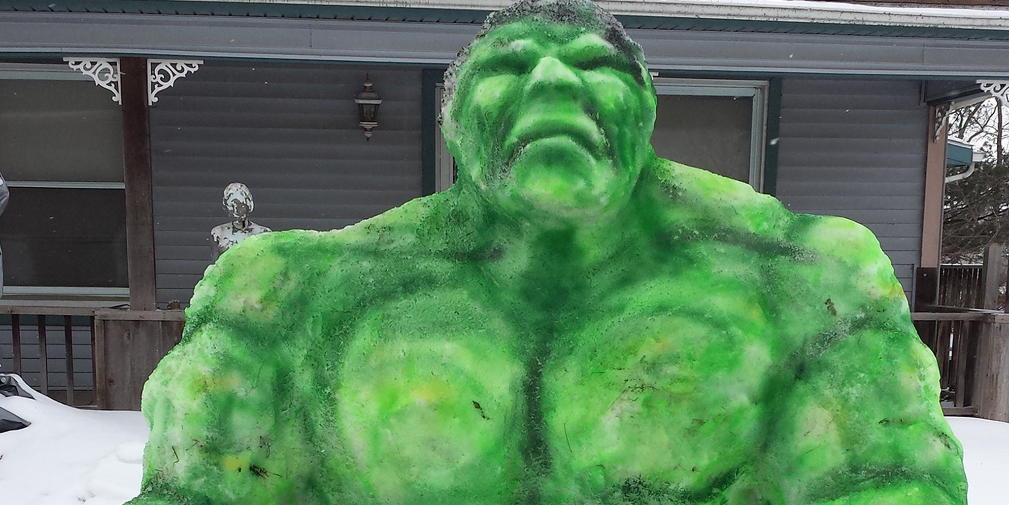 This local hero turned his neighbors' snow into a giant Hulk sculpture